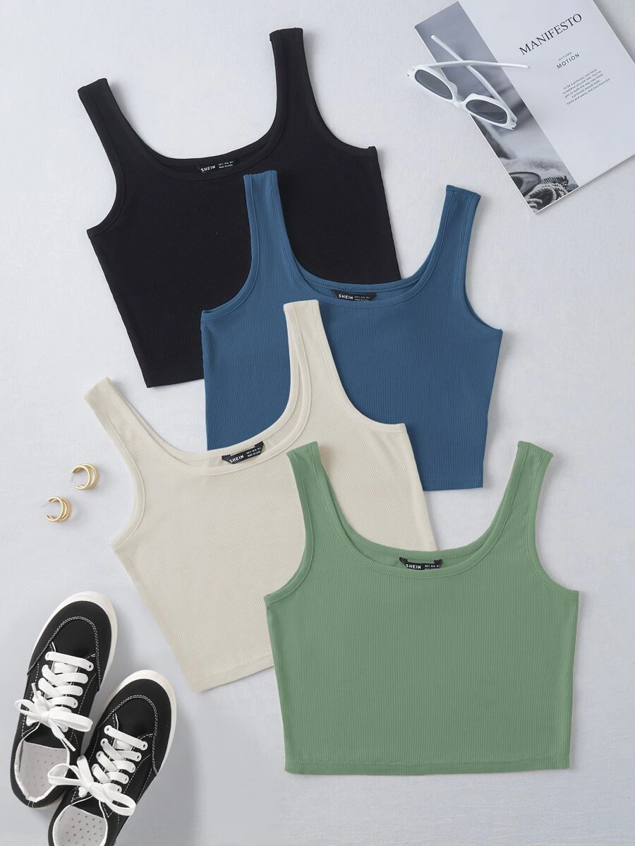 SHEIN MOOSTA 4pack Solid Crop Tank Top | SHEIN USA