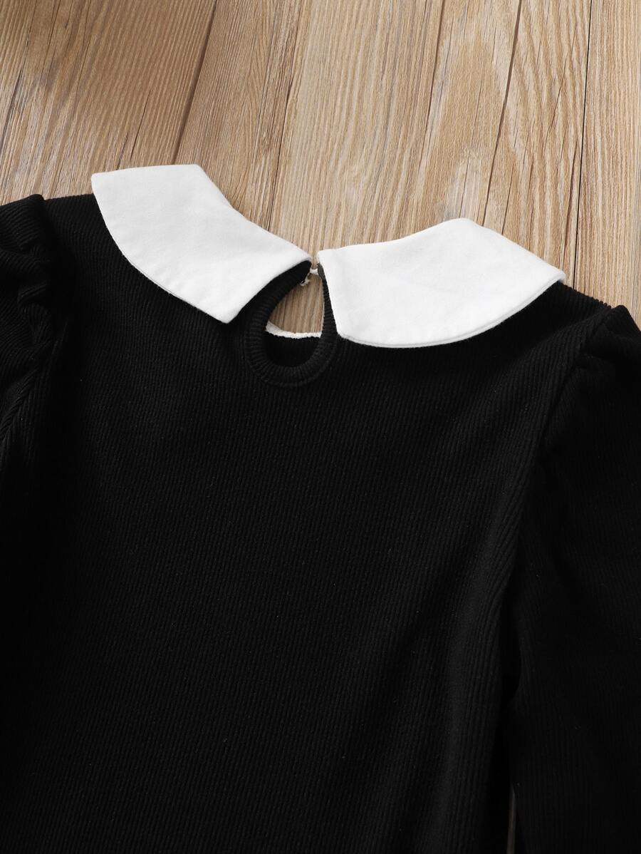 Tween Girl Peter Pan Collar Tee & Houndstooth Pleated Skirt | SHEIN USA