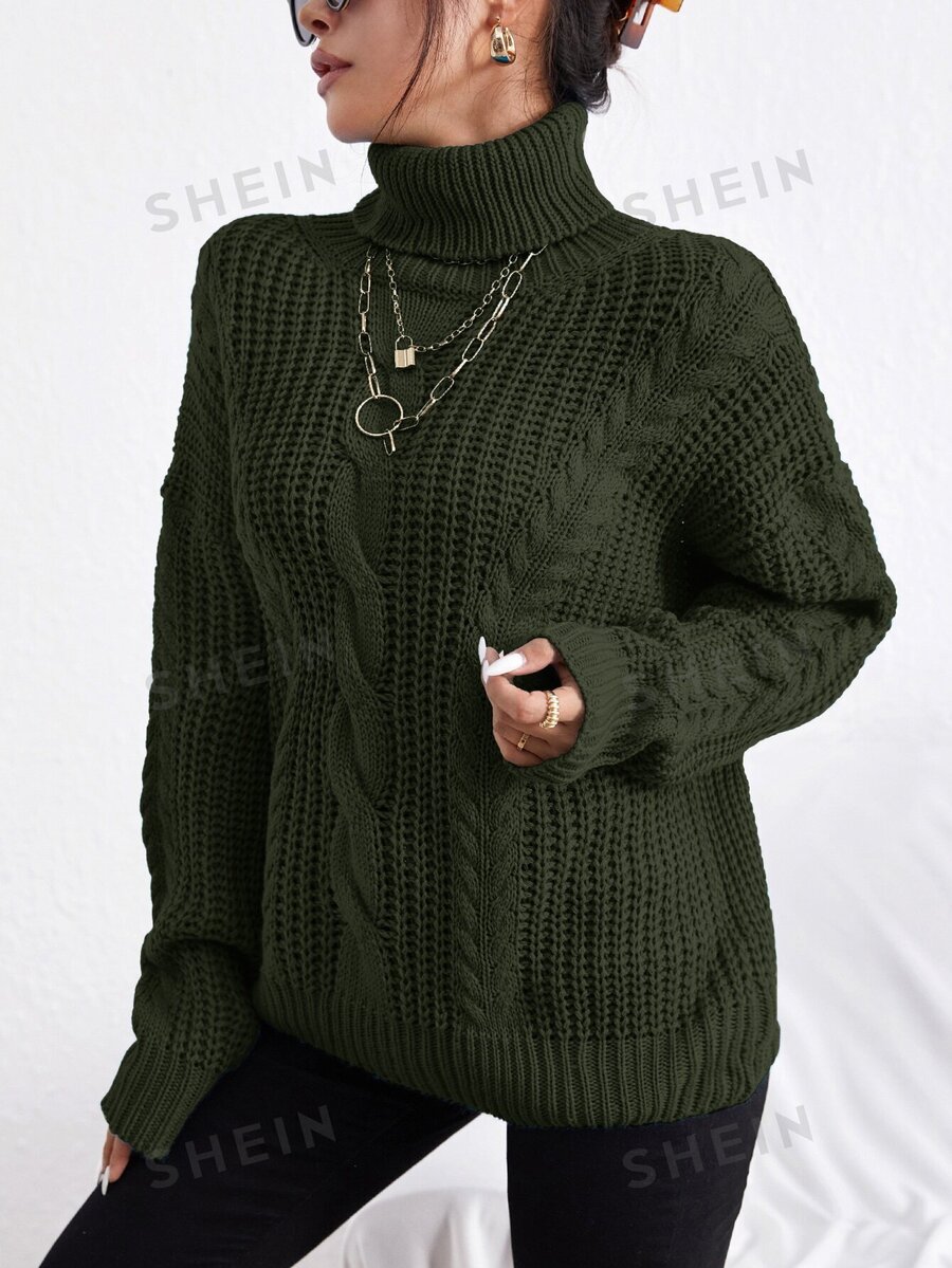 SHEIN Essnce Cable Knit Turtle Neck Jumper | SHEIN UK
