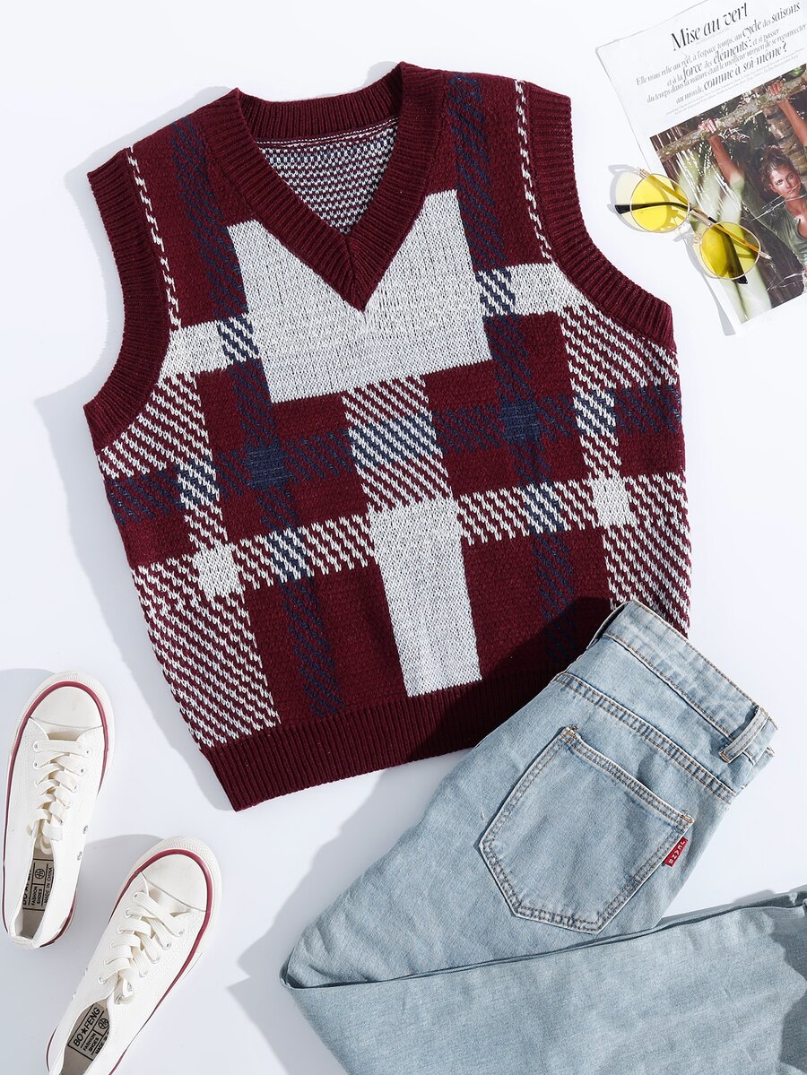 Plaid Pattern Sweater Vest | SHEIN USA