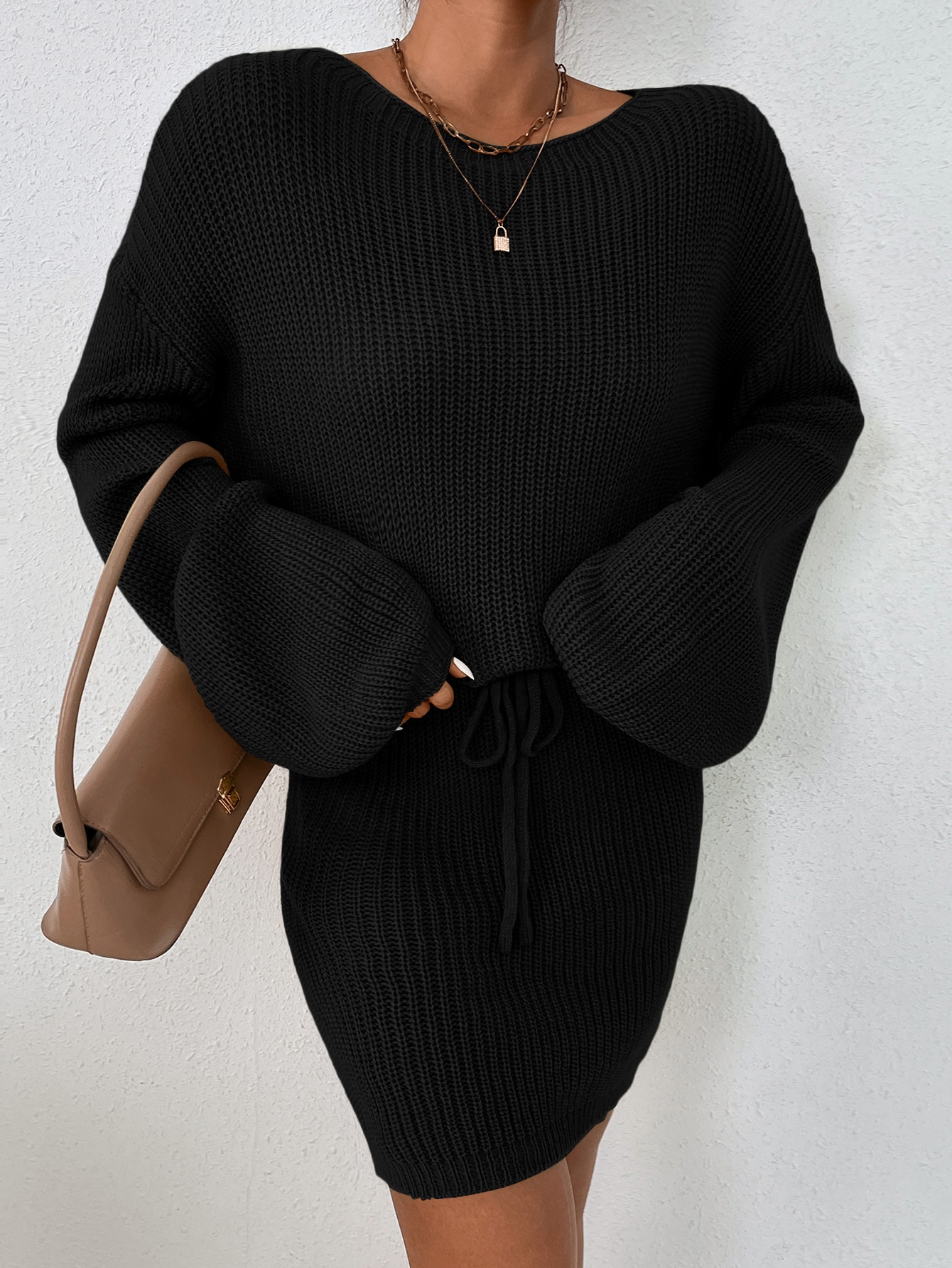 Drop Shoulder Drawstring Waist Sweater Dress | SHEIN USA