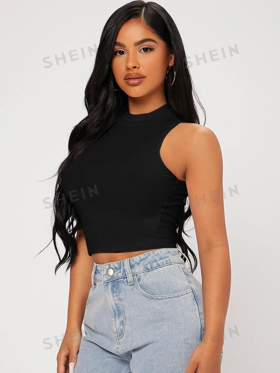 SHEIN PETITE Solid Form Fitted Tank Top | SHEIN UK