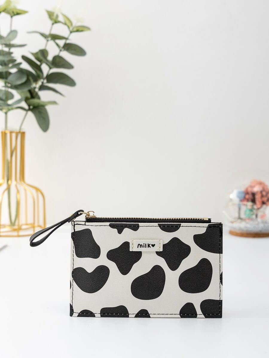 Cow Print Small Wallet Lightweight Portable Credit Card ID Card White ...