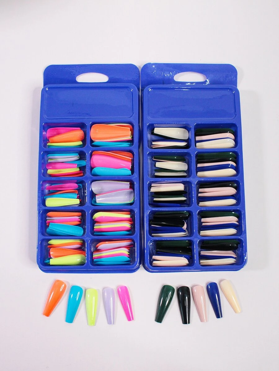 Elevate Your Style with 200pcs long Coffin Solid Color Fake Nail ...