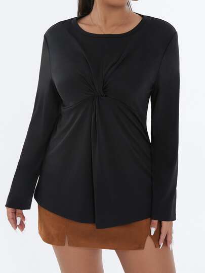 Plus Twist Front Solid Tee | SHEIN USA