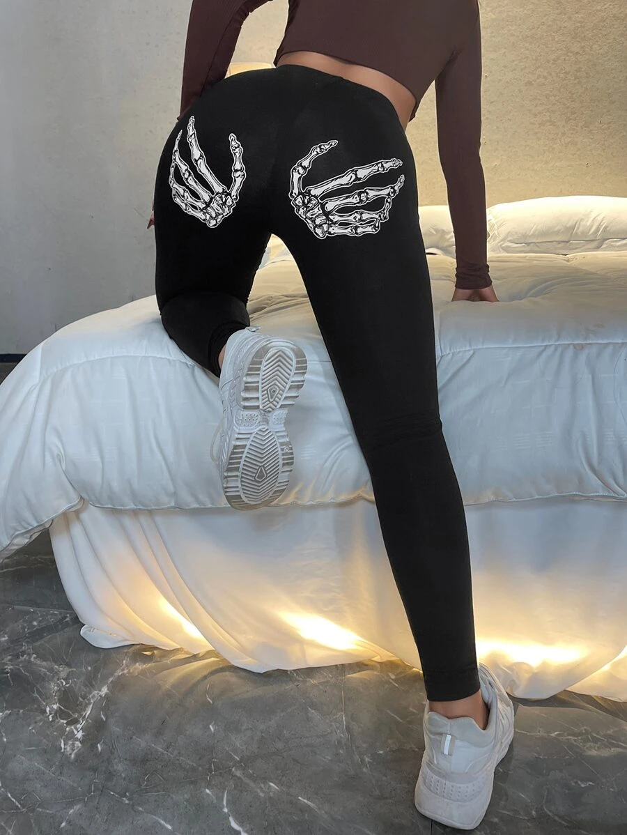 SHEIN EZwear Skeleton Hand Print Leggings | SHEIN USA