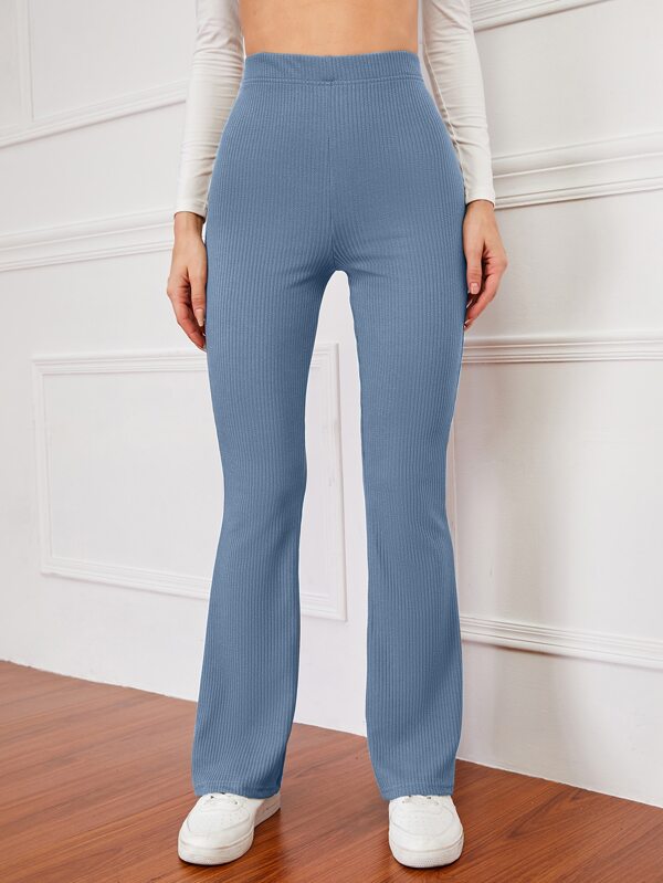 Shein Essnce High Waist Ribbed Knit Flare Leg Pants Shein Usa