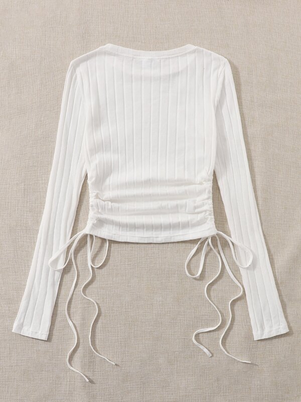 Shein Qutie Drawstring Side Ruched Ribbed Knit Tee | Shein Uk