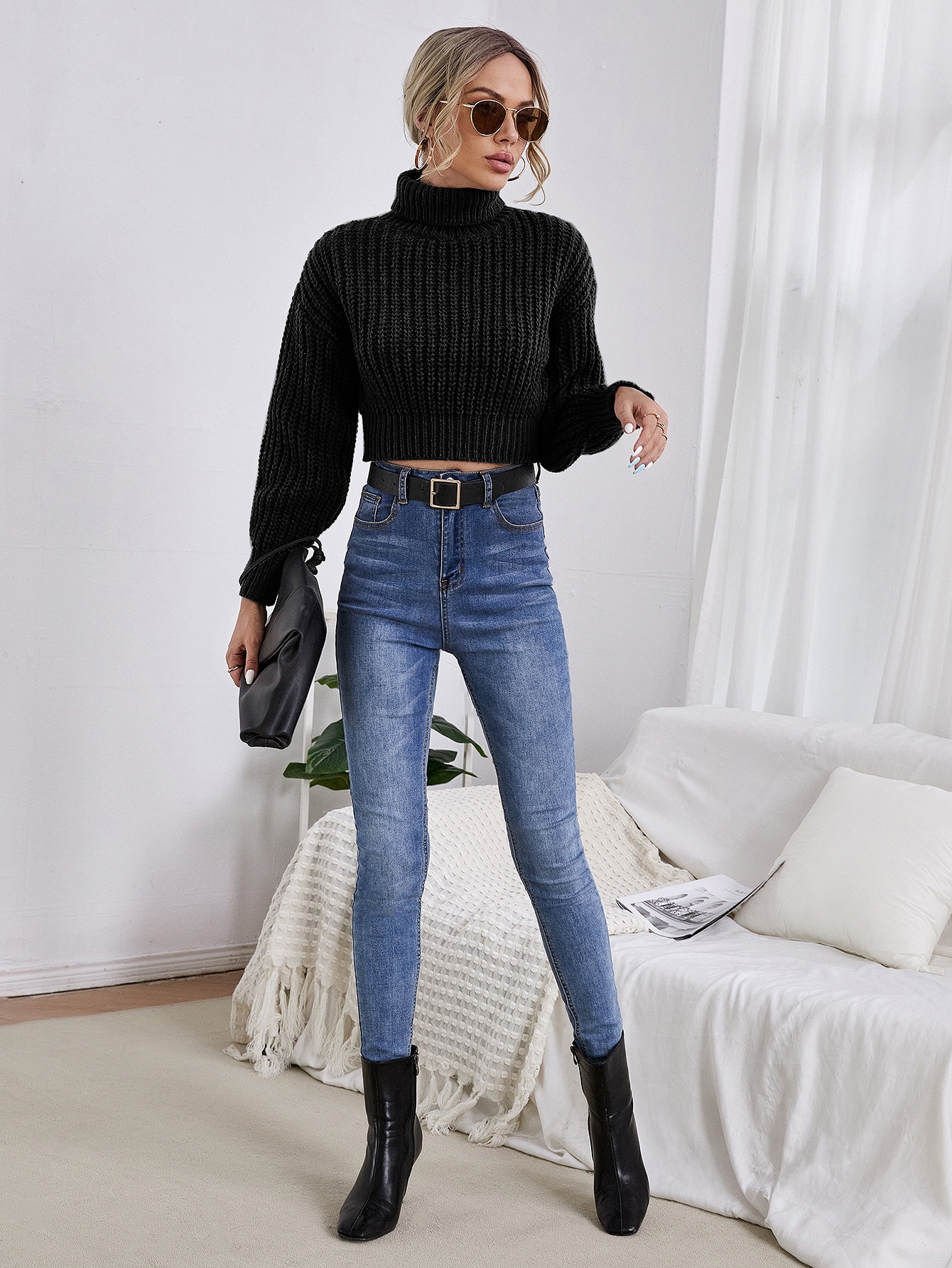 SHEIN Privé Turtle Neck Drop Shoulder Sweater | SHEIN USA