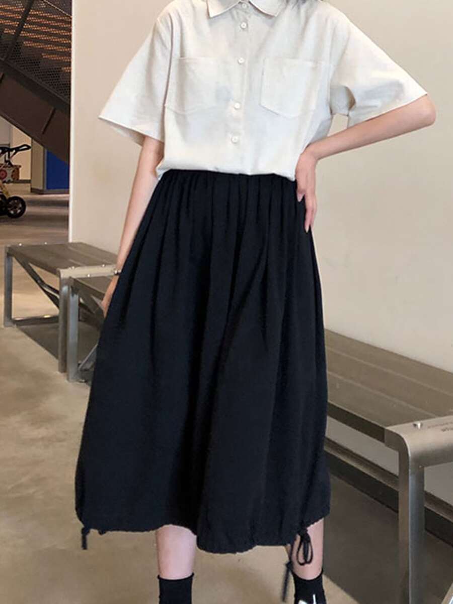 Solid Drawstring Hem Skirt | SHEIN USA