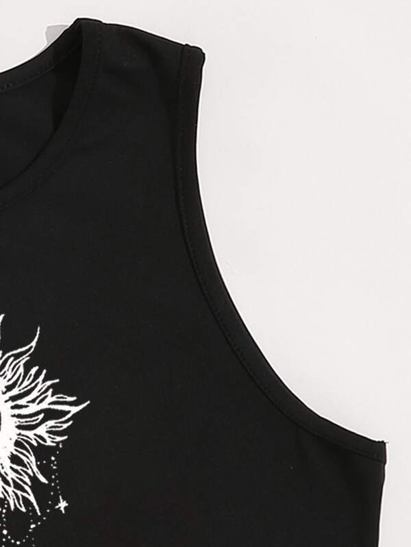 Sun And Moon Print Crop Tank Top Shein Uk