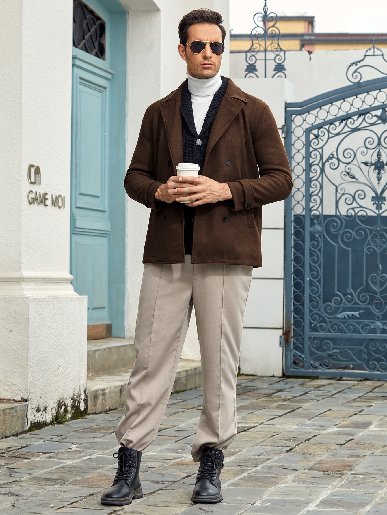 Manfinity Men Lapel Neck Double Breasted Slant Pockets Overcoat | SHEIN USA