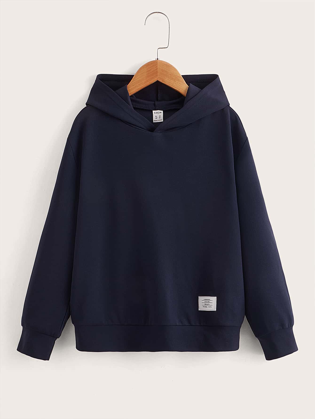 SHEIN Tween Boys Hooded Sweatshirt With Patch Details, Casual And ...