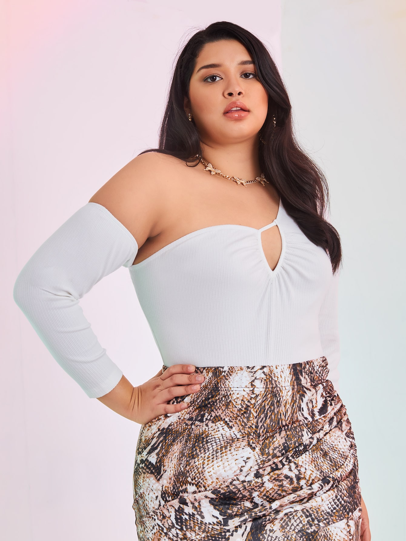 SHEIN Plus Cut Out Asymmetrical Neck Bodysuit