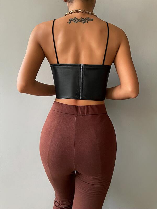 Shein Bae Solid Pu Leather Cami Top Shein Usa