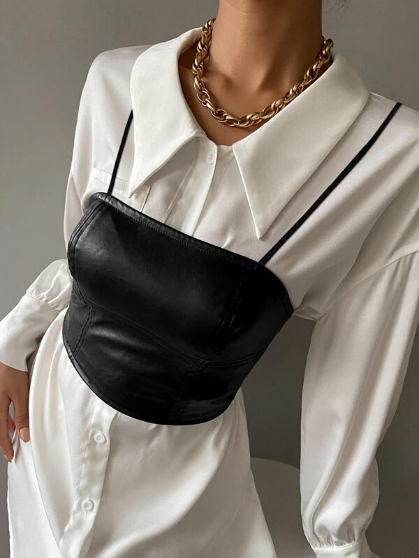 Shein Bae Solid Pu Leather Cami Top Shein Usa