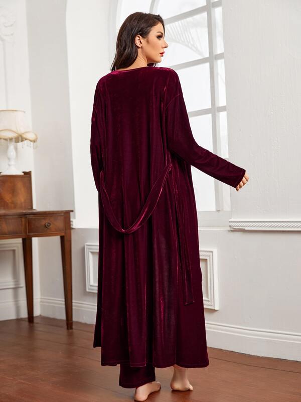 SHEIN Modely Drop Shoulder Belted Velvet Robe | SHEIN USA