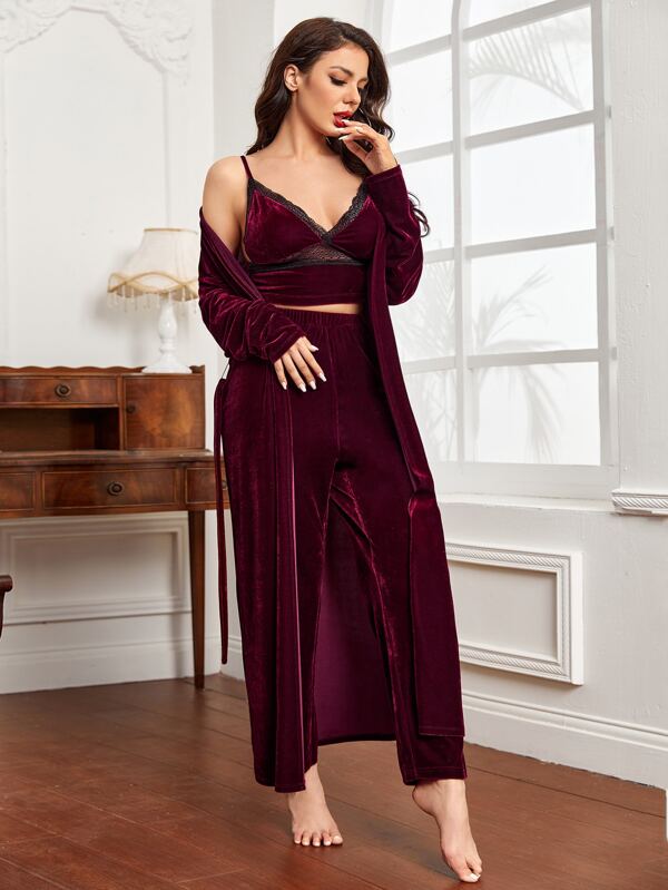 SHEIN Modely Drop Shoulder Belted Velvet Robe | SHEIN UK