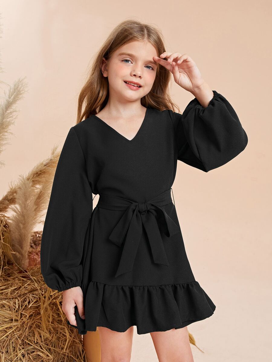 SHEIN Com cinto Bainha de Ruffle Simples Elegante Vestido - Menina ...