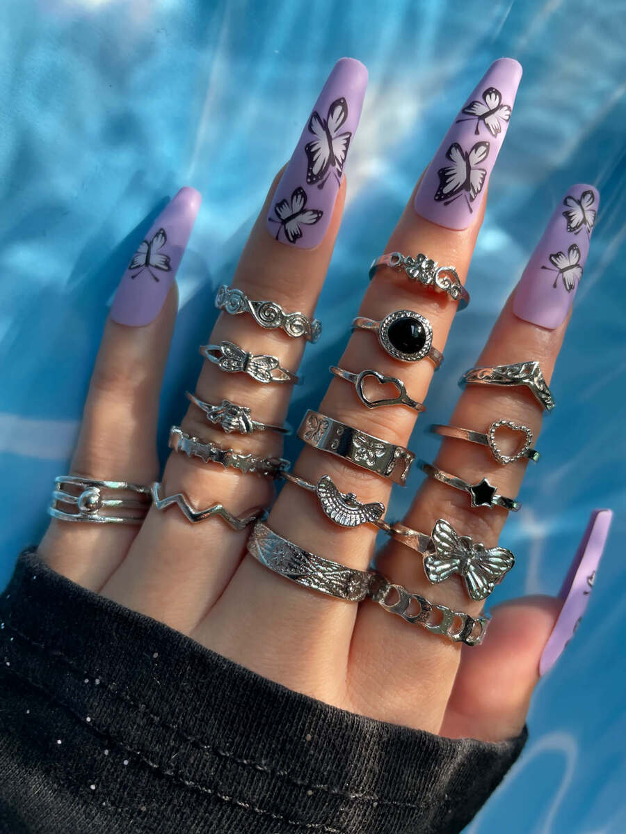 17pcs Butterfly Detail Ring | SHEIN USA