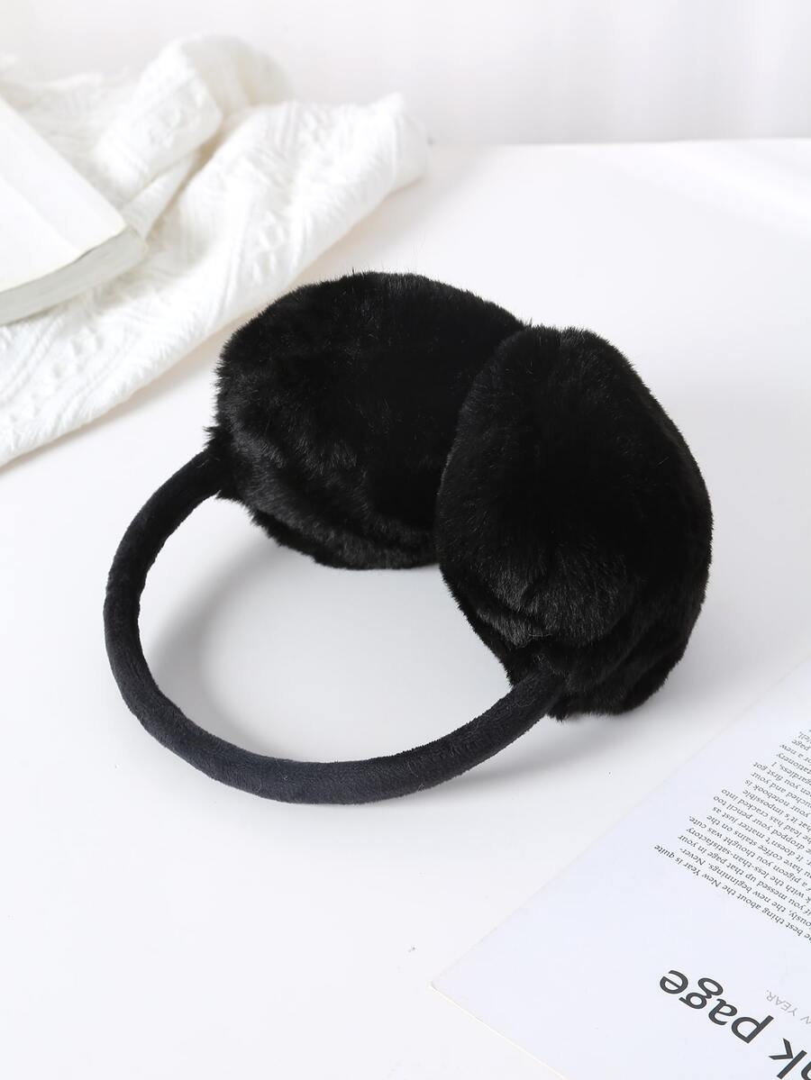 1pc Women Fashion Solid Fluffy Black Earmuffs For autumn and winter ...
