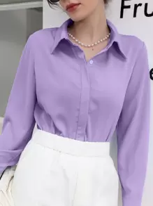 Mulvari Solid Hidden Button Placket Shirt | SHEIN USA