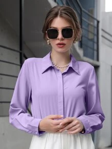 Mulvari Solid Hidden Button Placket Shirt | SHEIN USA