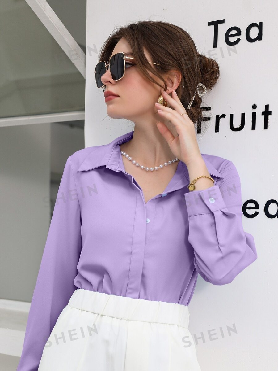 SHEIN Mulvari Solid Hidden Button Placket Shirt | SHEIN USA