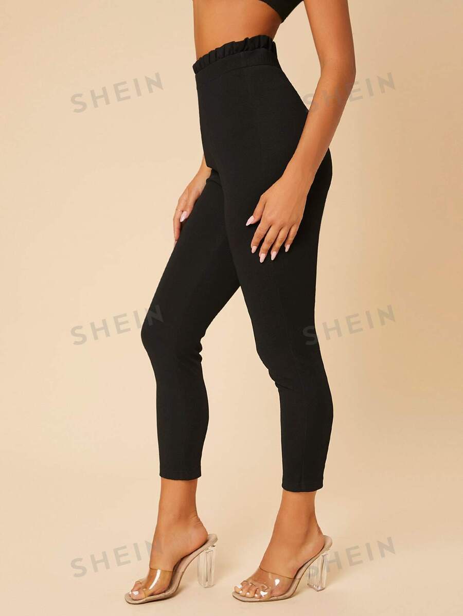 SHEIN PETITE Paperbag Waist Cropped Skinny Trousers | SHEIN UK