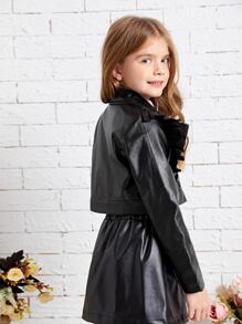 Girls Ruffle Trim PU Jacket | SHEIN USA