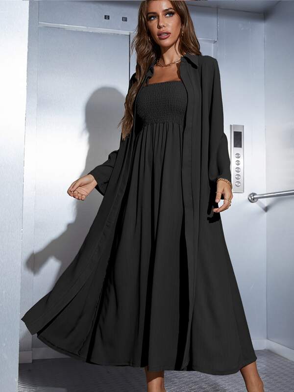 SHEIN Mulvari Shirred Cami Dress & Open Front Coat | SHEIN USA