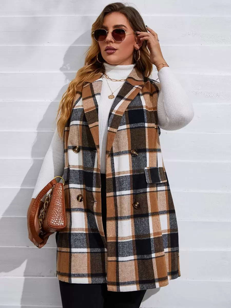 Plus Plaid Vest Overcoat | SHEIN USA