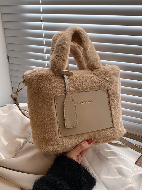 Letter Patch Fluffy Square Bag | SHEIN USA