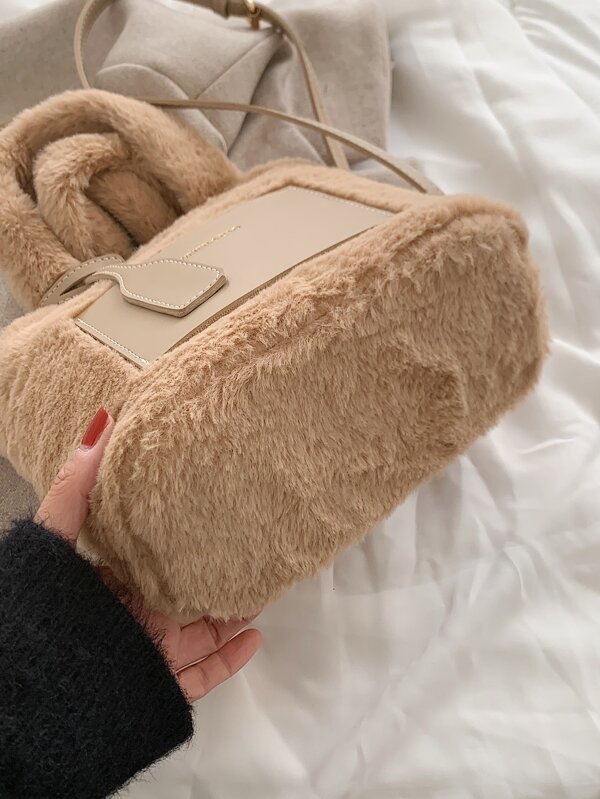 Letter Patch Fluffy Square Bag | SHEIN USA