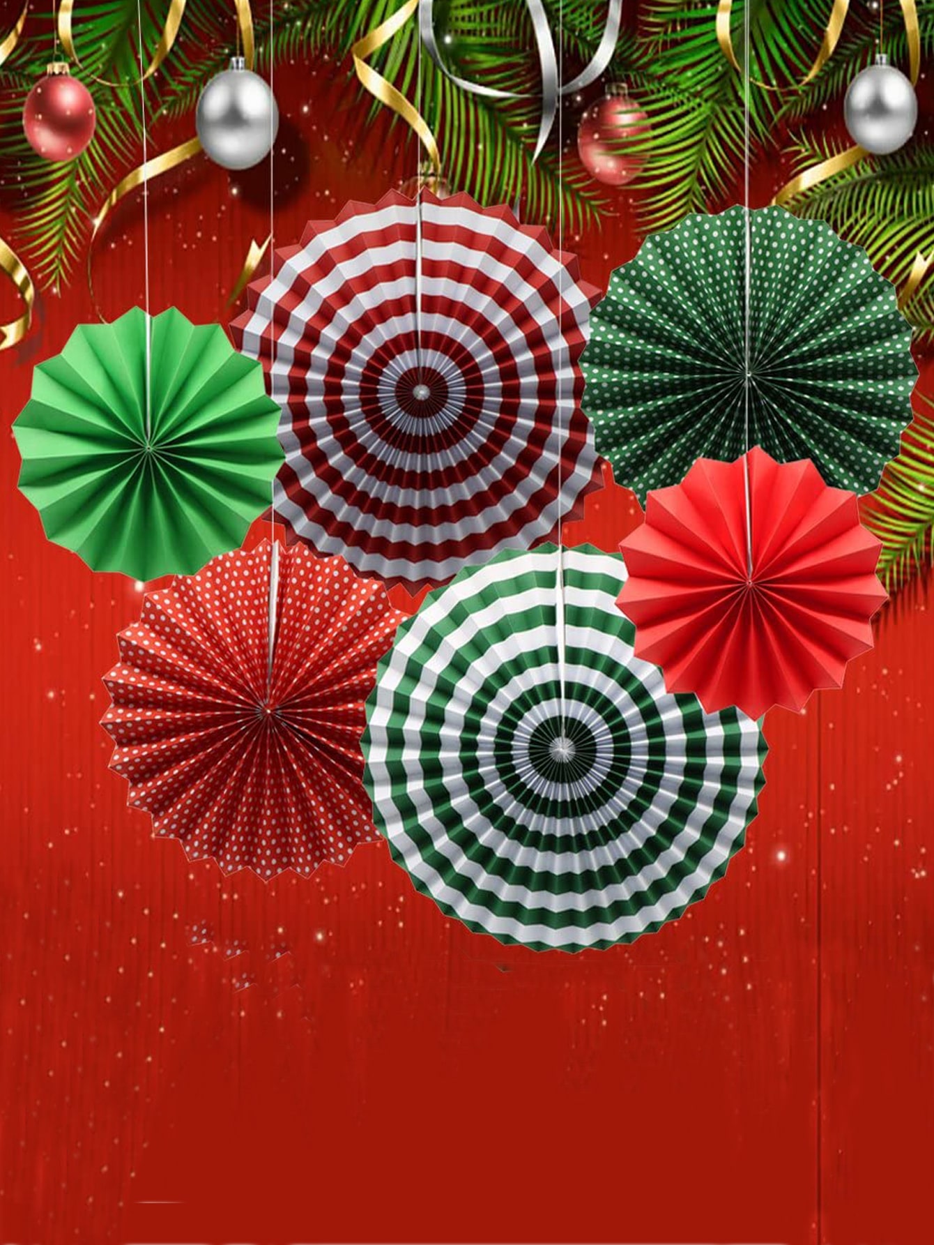 6pcs Christmas Paper Fan Decoration