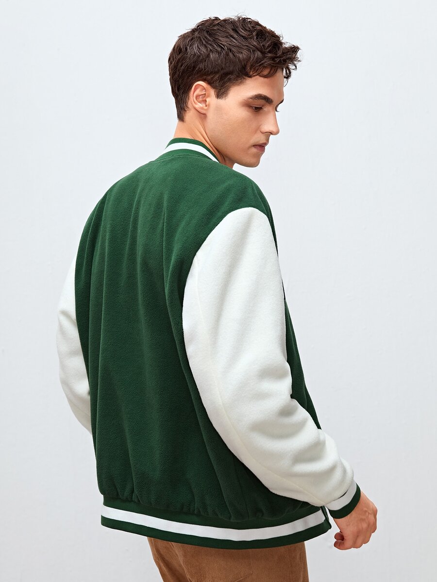 Manfinity Men Letter Embroidery Colorblock Drop Shoulder Varsity Jacket ...