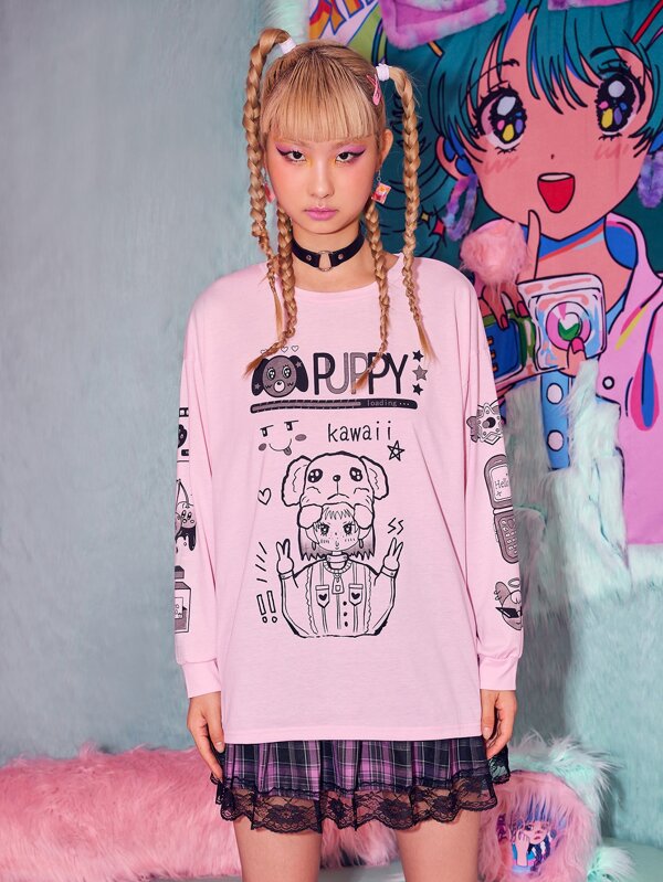 Anime Letter Cartoon Graphic Oversized Tee | SHEIN EUR