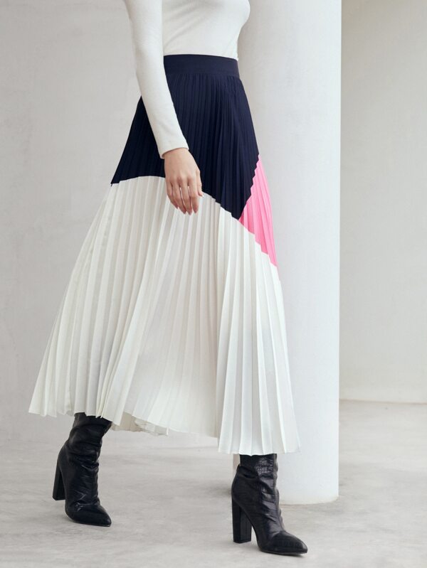 SHEIN BIZwear High Waist Color Block Pleated Skirt Workwear | SHEIN USA
