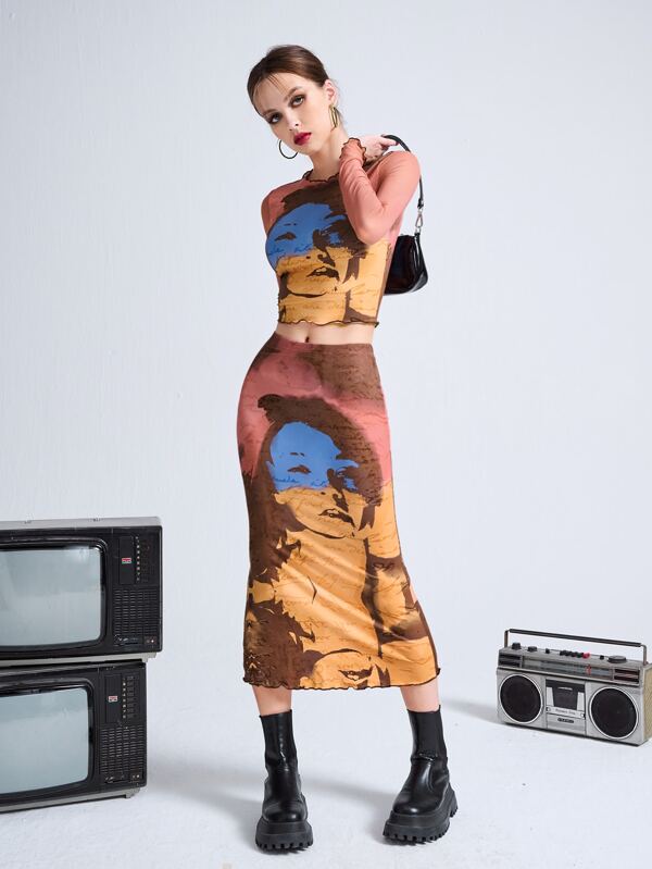 SHEIN ICON 90s Tie Dye Figure Graphic Lettuce Trim Crop Tank Top ...