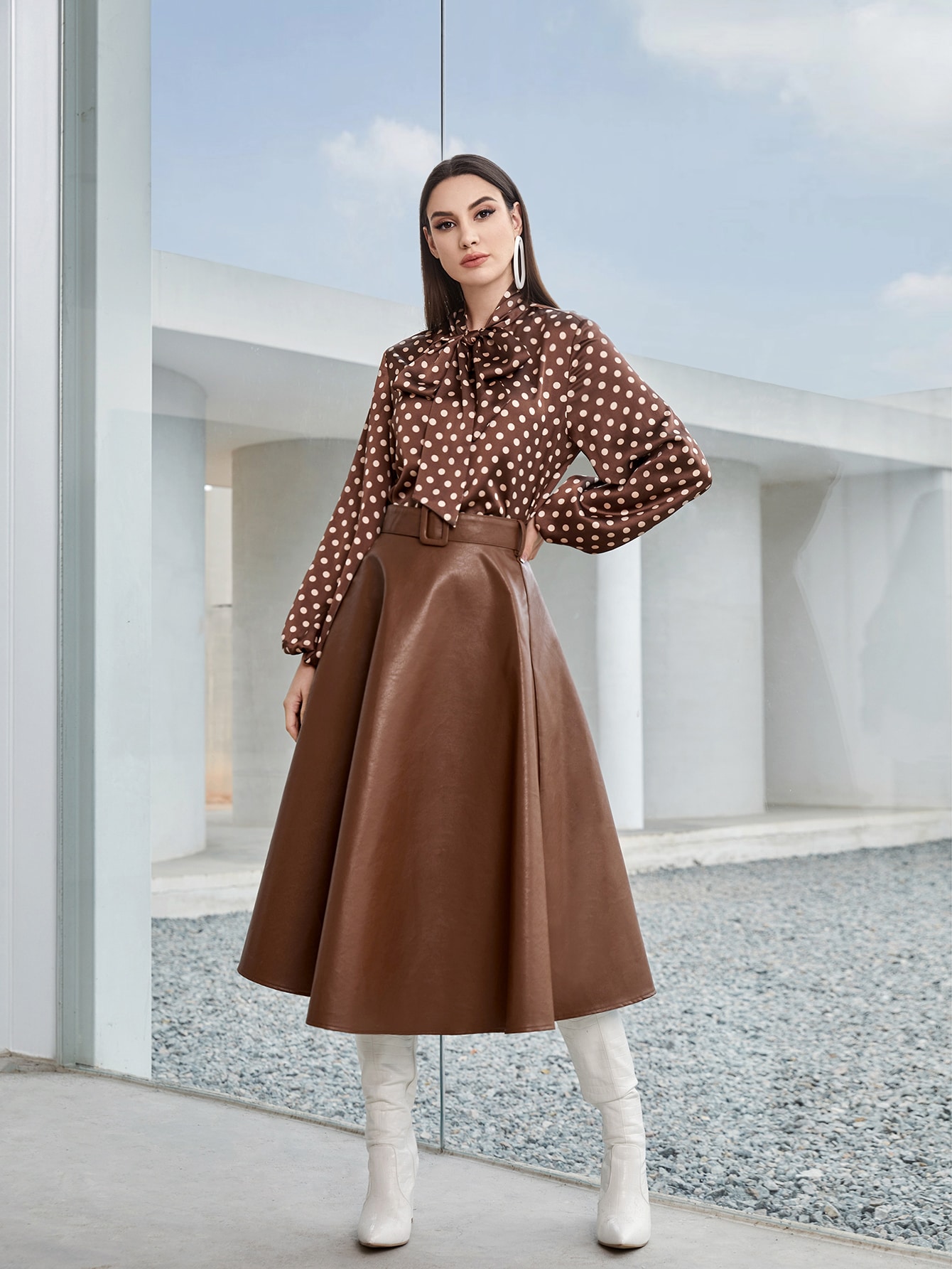 SHEIN X FARAH Com cinto Simples elegante Saia | SHEIN PT