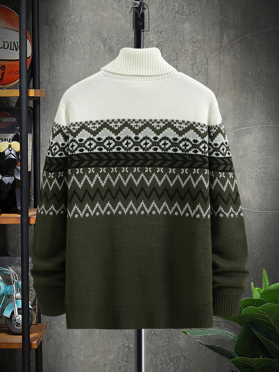 Manfinity Homme Men Geo & Chevron Pattern Turtle Neck Jumper | SHEIN UK