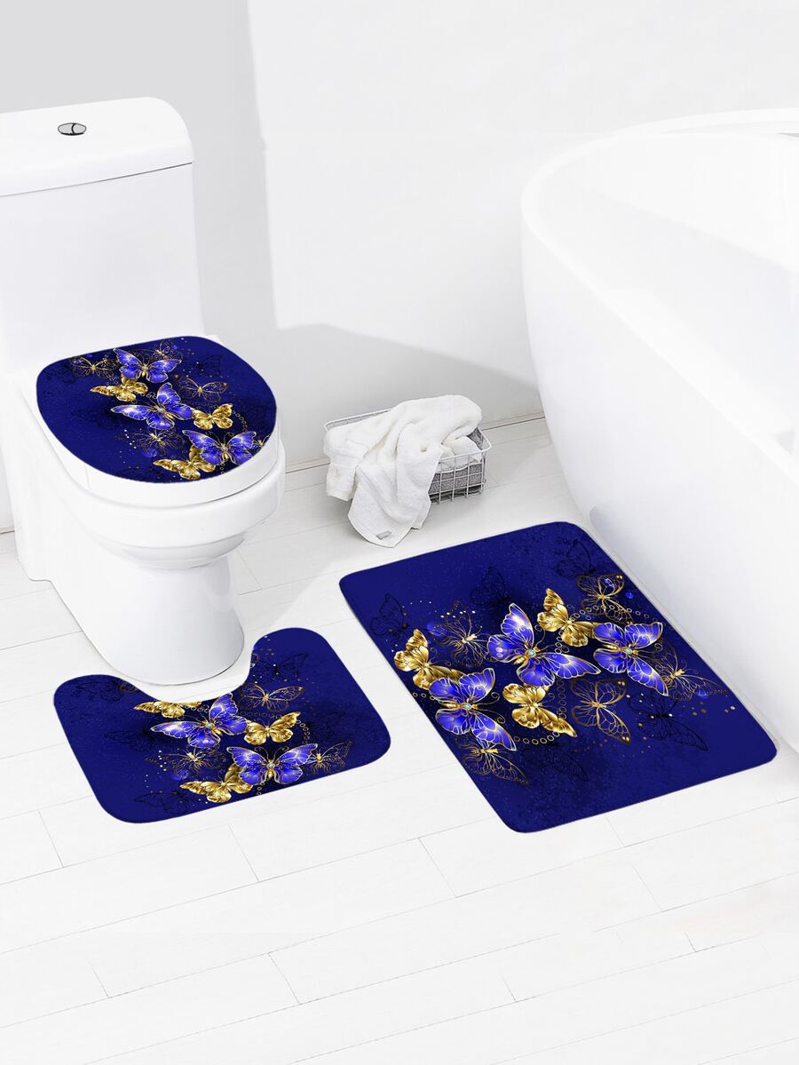 1pc Butterfly Print Bath Rug Or 1pc Shower Curtain, Modern Closestool ...