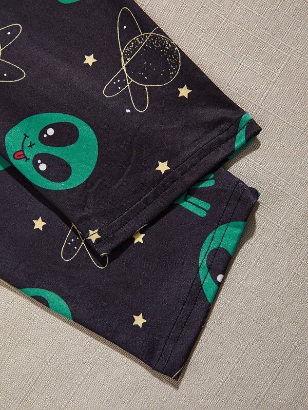 Alien Print Tee & Shorts & Pants PJ Set | SHEIN USA