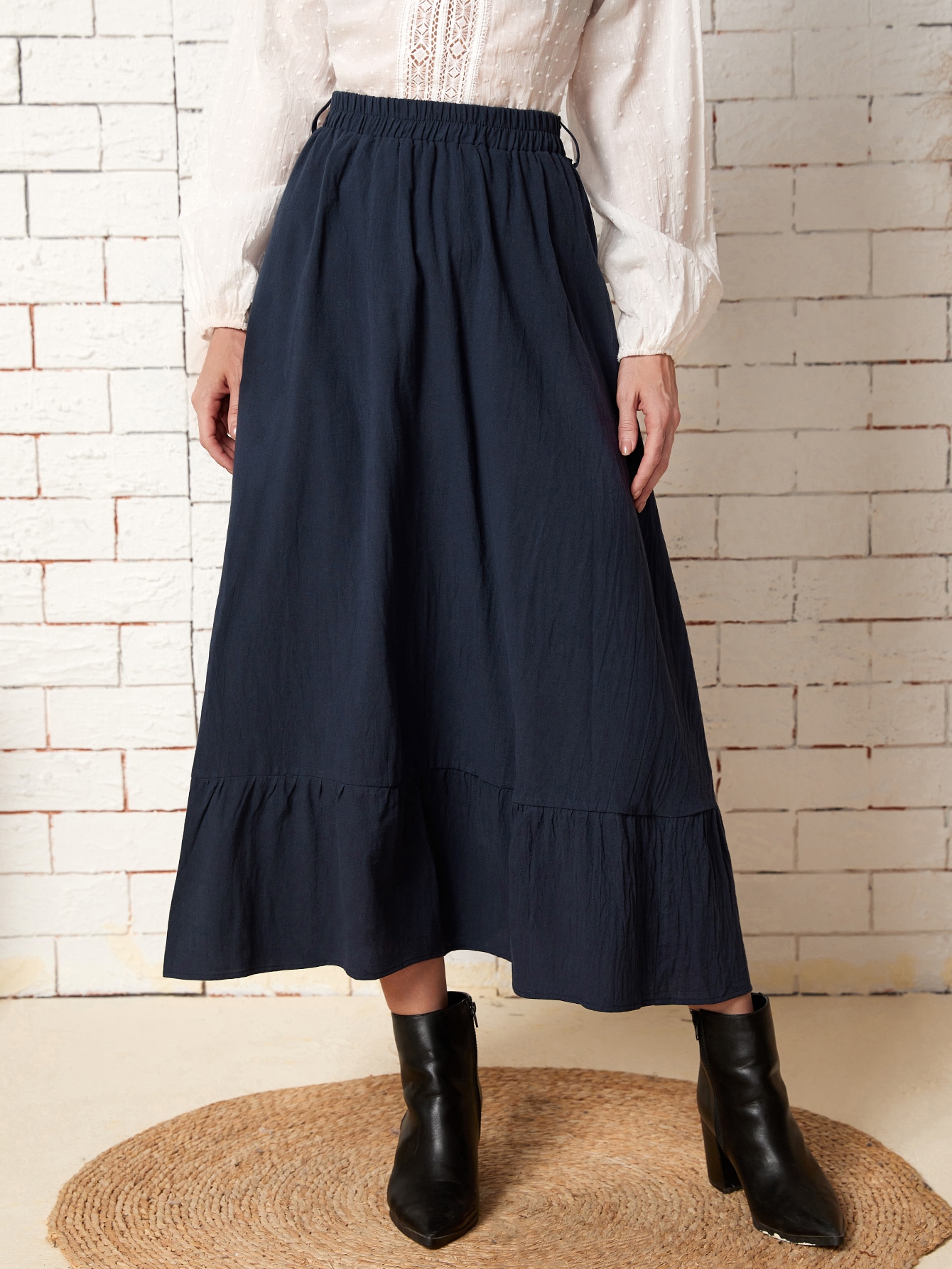 EMERY ROSE Elastic Waist Ruffle Hem Skirt