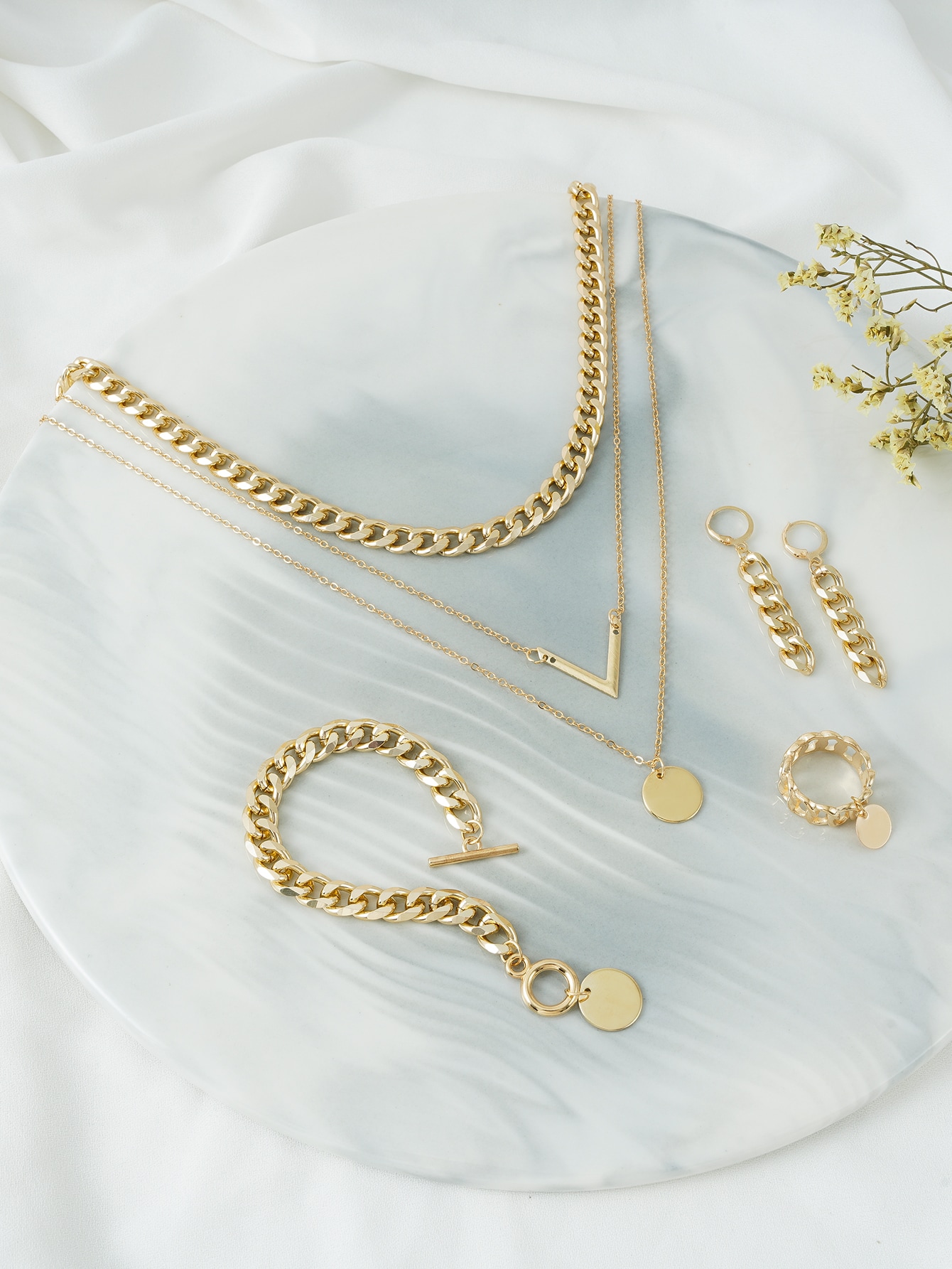 5 piezas Set joya con letra & con diseño de disco