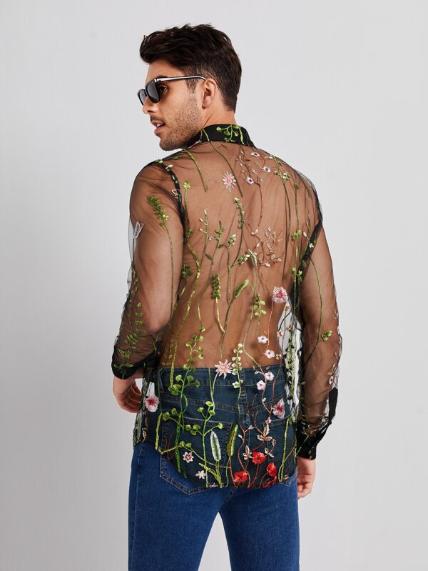 Shein Men Floral Embroidery See Through Lace Shirt Shein Usa