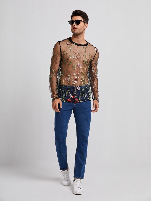 Manfinity Men Floral Embroidery Mesh Tee | SHEIN USA