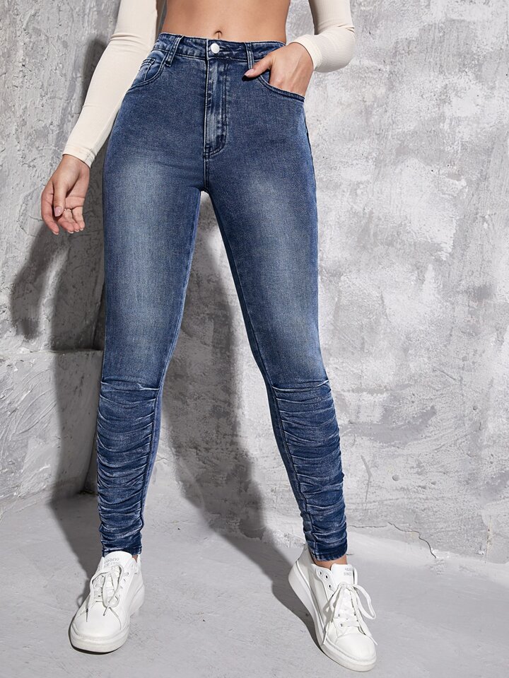 Jean Skinny Bleu Marine Avec Cordon De Serrage, Taille, 40% OFF