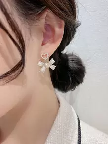 Faux Pearl Decor Bow Drop Earrings | SHEIN UK