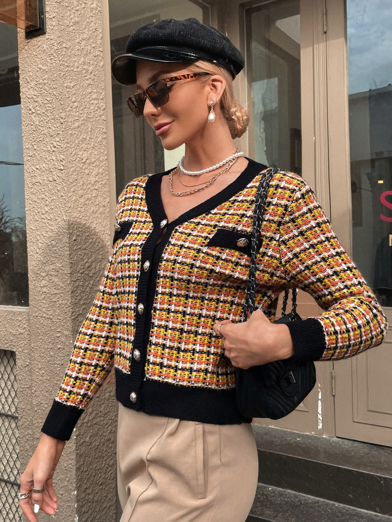 Plaid Pattern Decor Pocket Cardigan | SHEIN USA